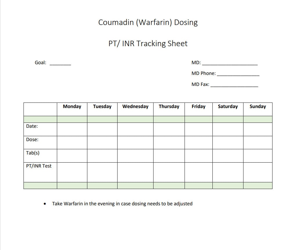 Coumadin warfarin Dosing / PT/INR Tracking Sheet - Etsy
