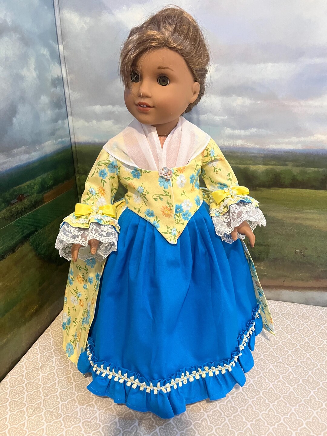 Beautiful Custom Historical Blue and Yellow Floral 1780s “robe à L ...