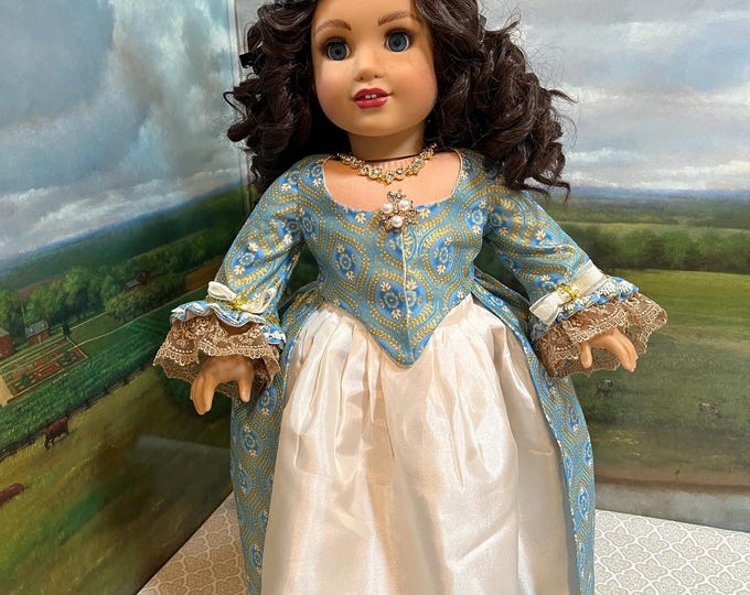 Beautiful Custom Historical Blue Floral 1780s “robe à L’anglaise” 6 ...