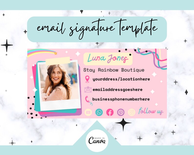 Rainbow Email Signature, Canva Template, Small Business, Email Design ...