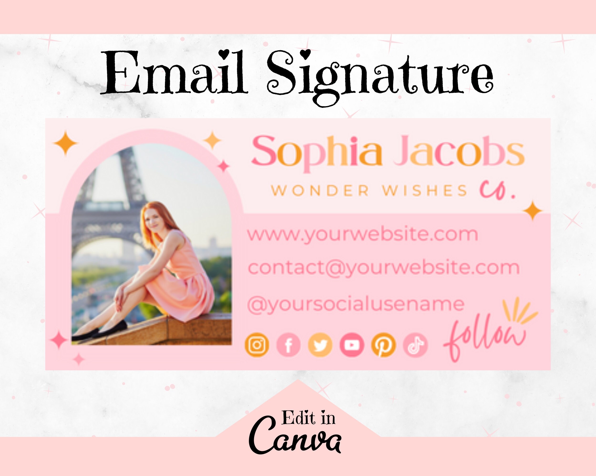 Email Signature, Canva Template, Pink & Orange Email Business Design ...