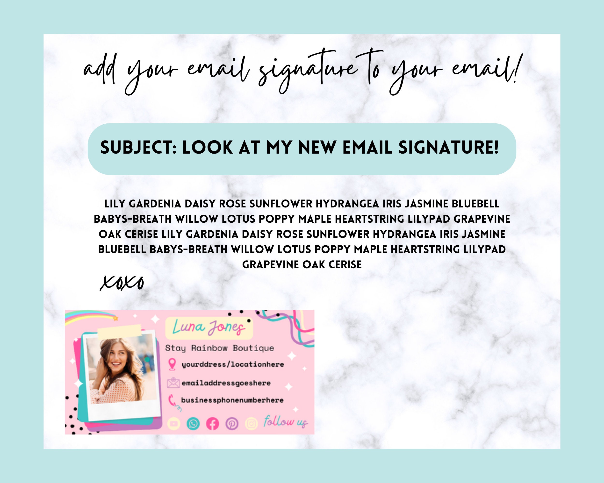 Rainbow Email Signature, Canva Template, Small Business, Email Design ...