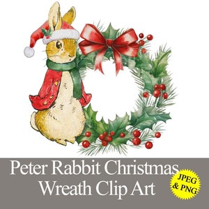 Peter Rabbit Christmas Wreath Clipart PNG & JPEG Watercolor for Xmas ...
