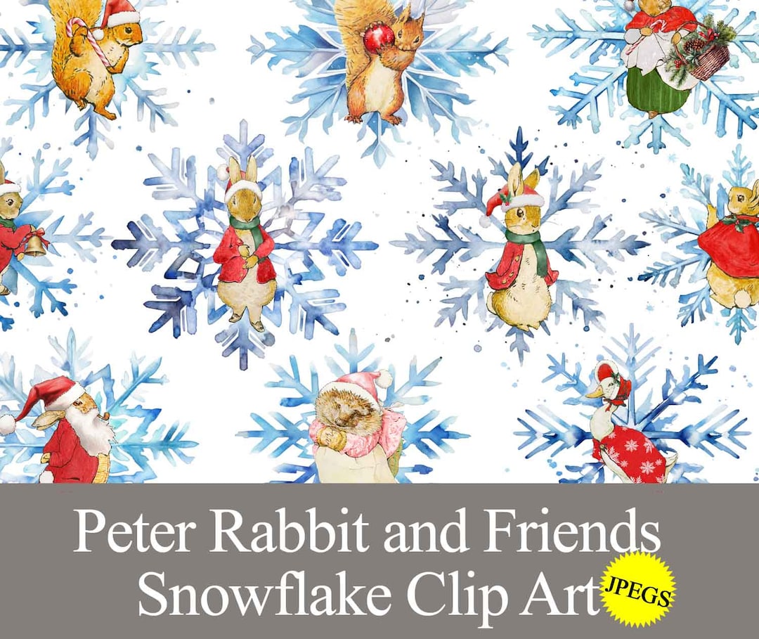 Peter Rabbit Christmas Clip Art JPEG Watercolor Snowflake Graphics for ...