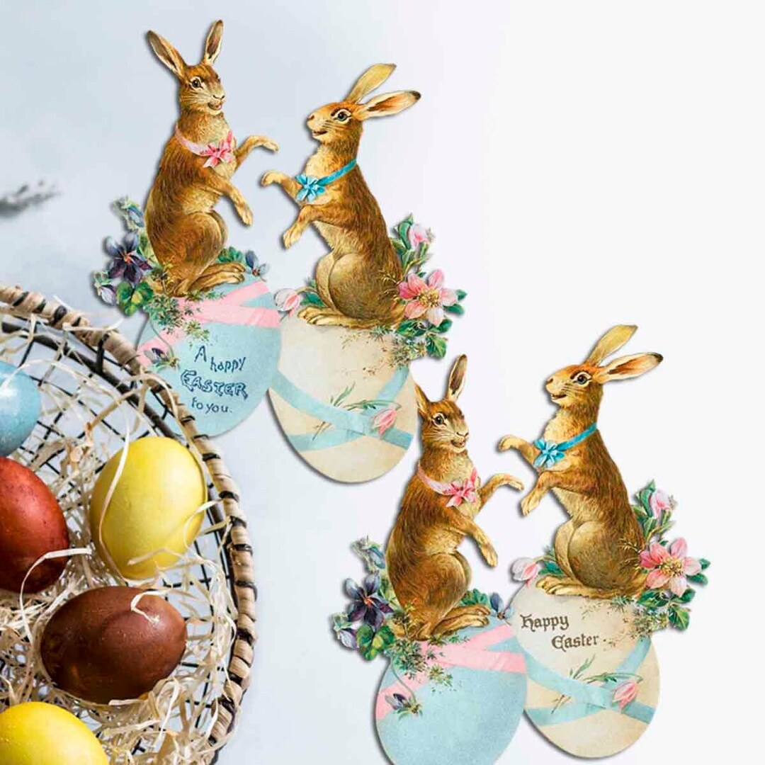 Printable Vintage Easter Cards Easter Bunny on Floral Easter Eggs ...