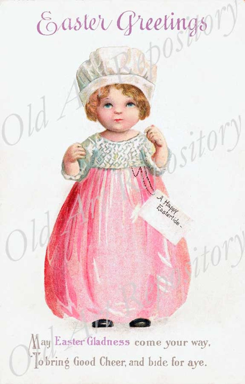 Printable Vintage Easter Postcards Girls & Flowers Clipart Image ...