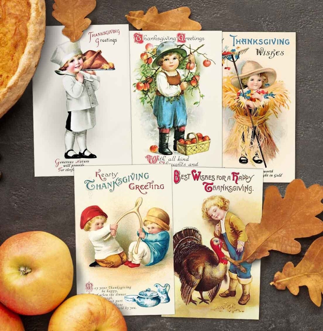 Printable Vintage Thanksgiving Postcards, Cute Boys Victorian Digital ...