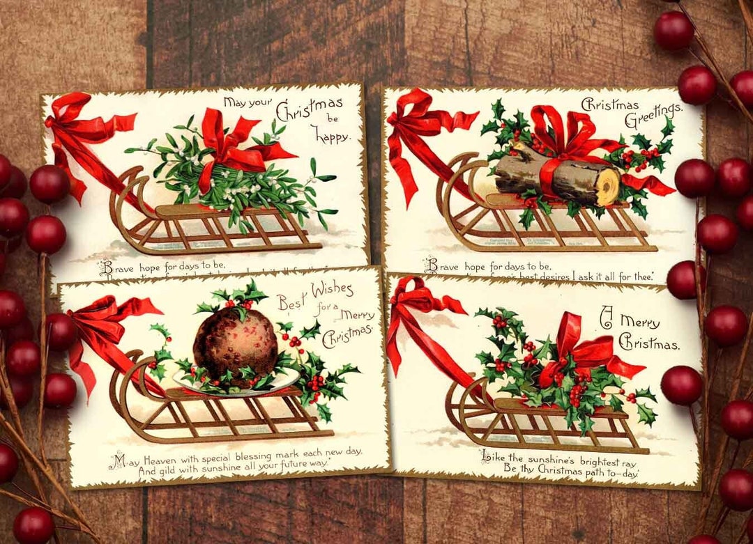 Printable Vintage Christmas Postcards. Sleds Withmistletoe, Etc ...