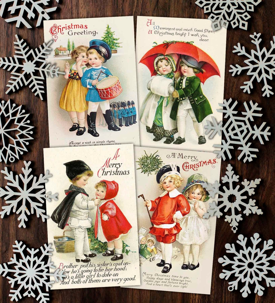 Printable Vintage Christmas Postcards. Victorian Boys and Girls Digital ...