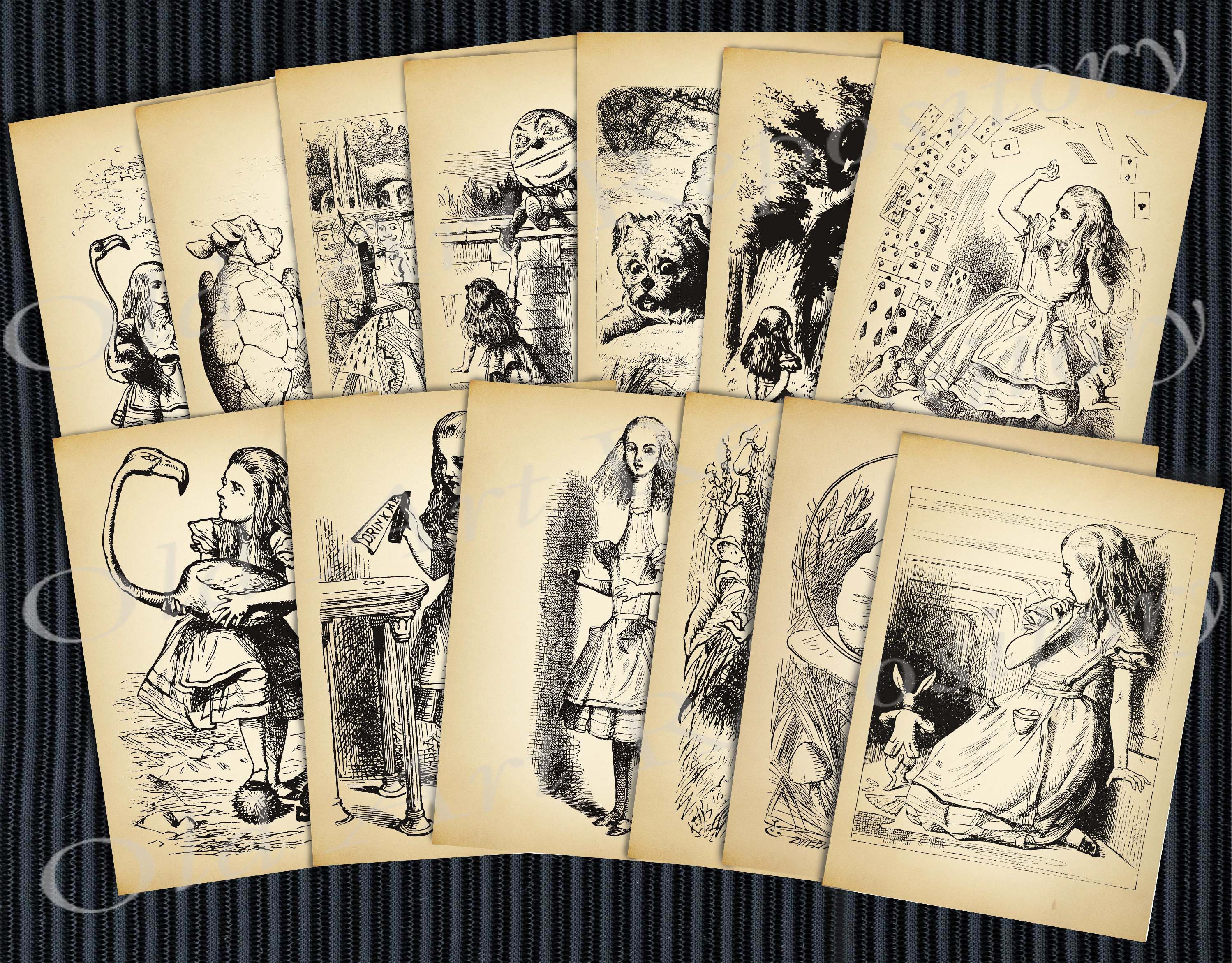 Vintage Alice in Wonderland Printable Original Illustrations on Old ...