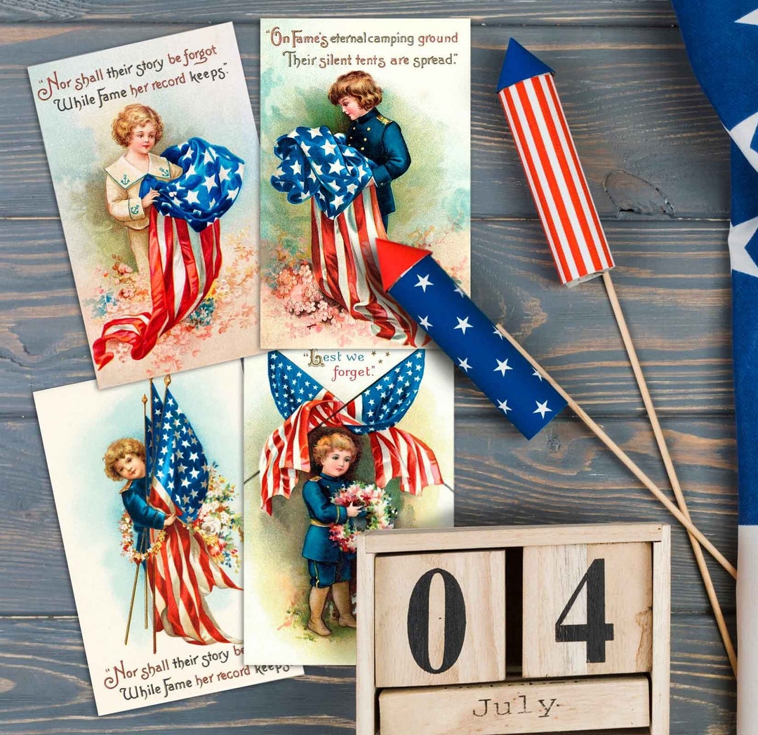 Patriotic Vintage July 4th American Flags With Boys Images Victorian ...