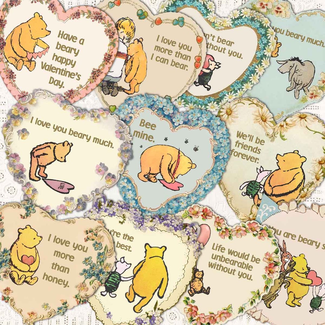 Classic Winnie the Pooh Valentines, Vintage Classroom Valentines ...