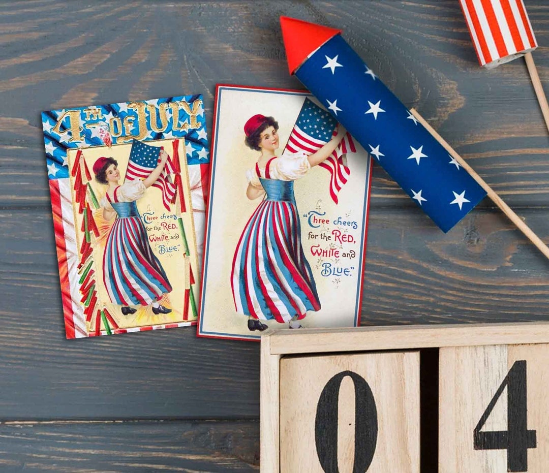 Patriotic Vintage July 4th, Postcard Printable Download Victorian Lady ...