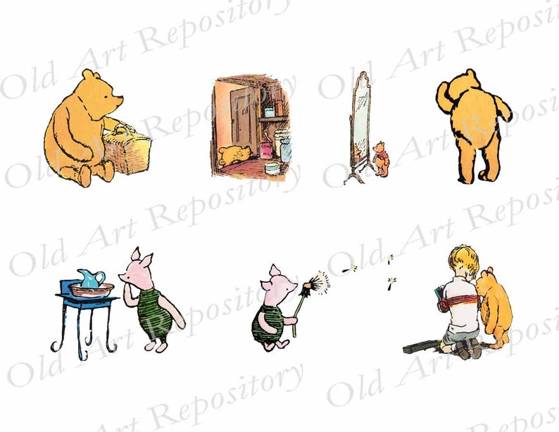 Classic Winnie the Pooh PNG Clip Art Graphics for Baby Shower, Birthday ...