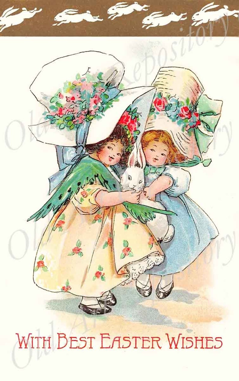 Printable Vintage Easter Postcards. Girls in Easter Bonnets - Etsy