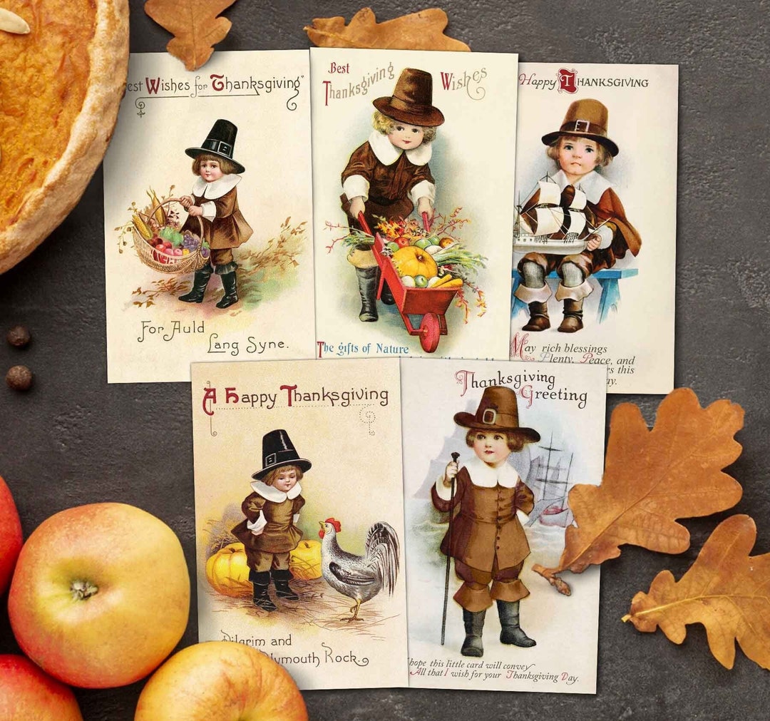 Printable Vintage Thanksgiving Postcards. Pilgrim Boys Victorian ...