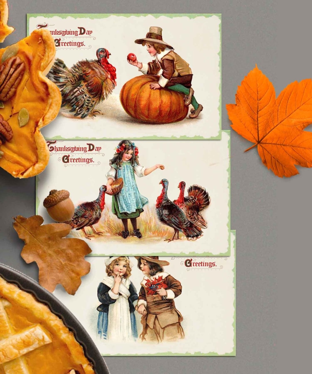 Printable Vintage Thanksgiving Postcards, Kids, Pumpkins, and Turkeys ...