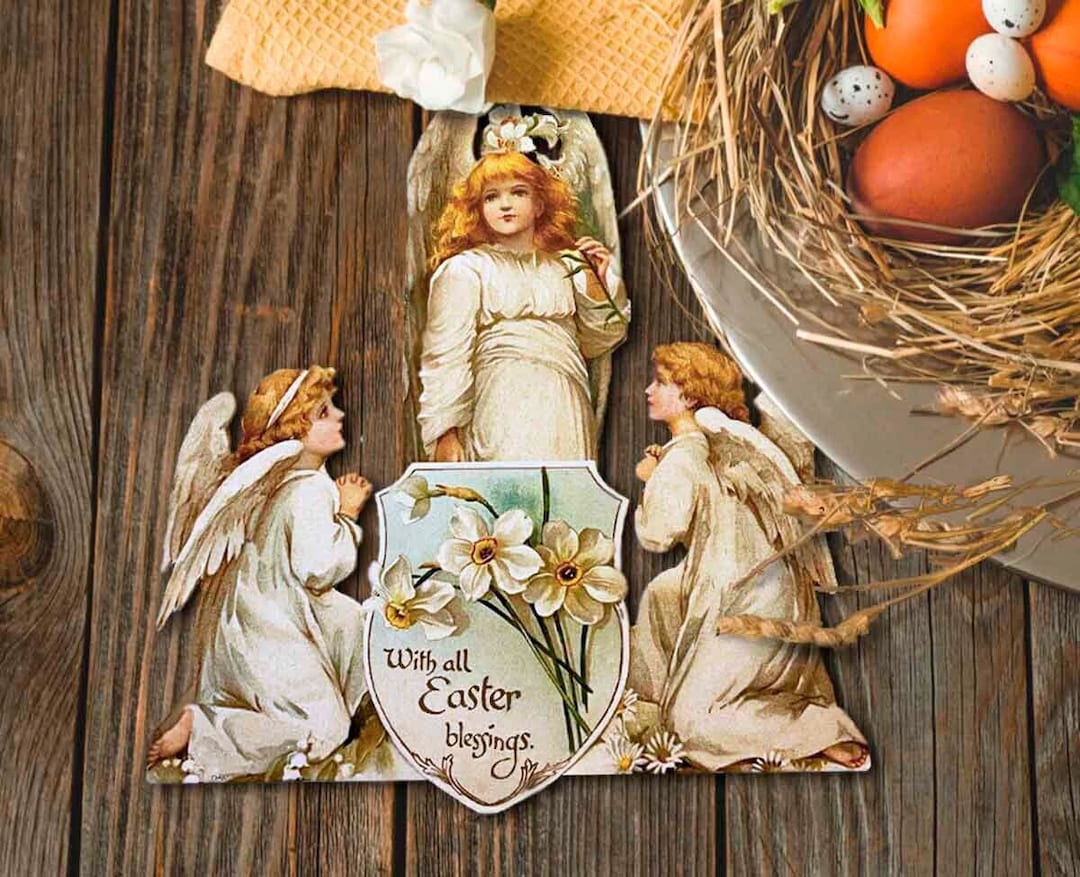 Printable Vintage Religious Easter Card Angels With Easter Lilies ...