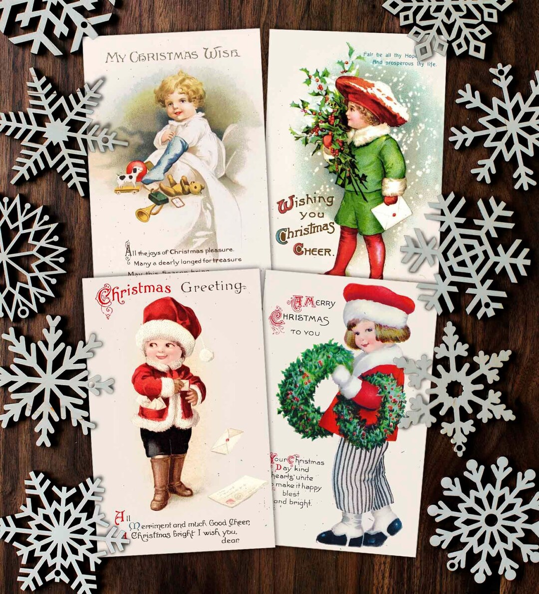 Printable Vintage Christmas Boys Postcards. Victorian Digital Greeting ...