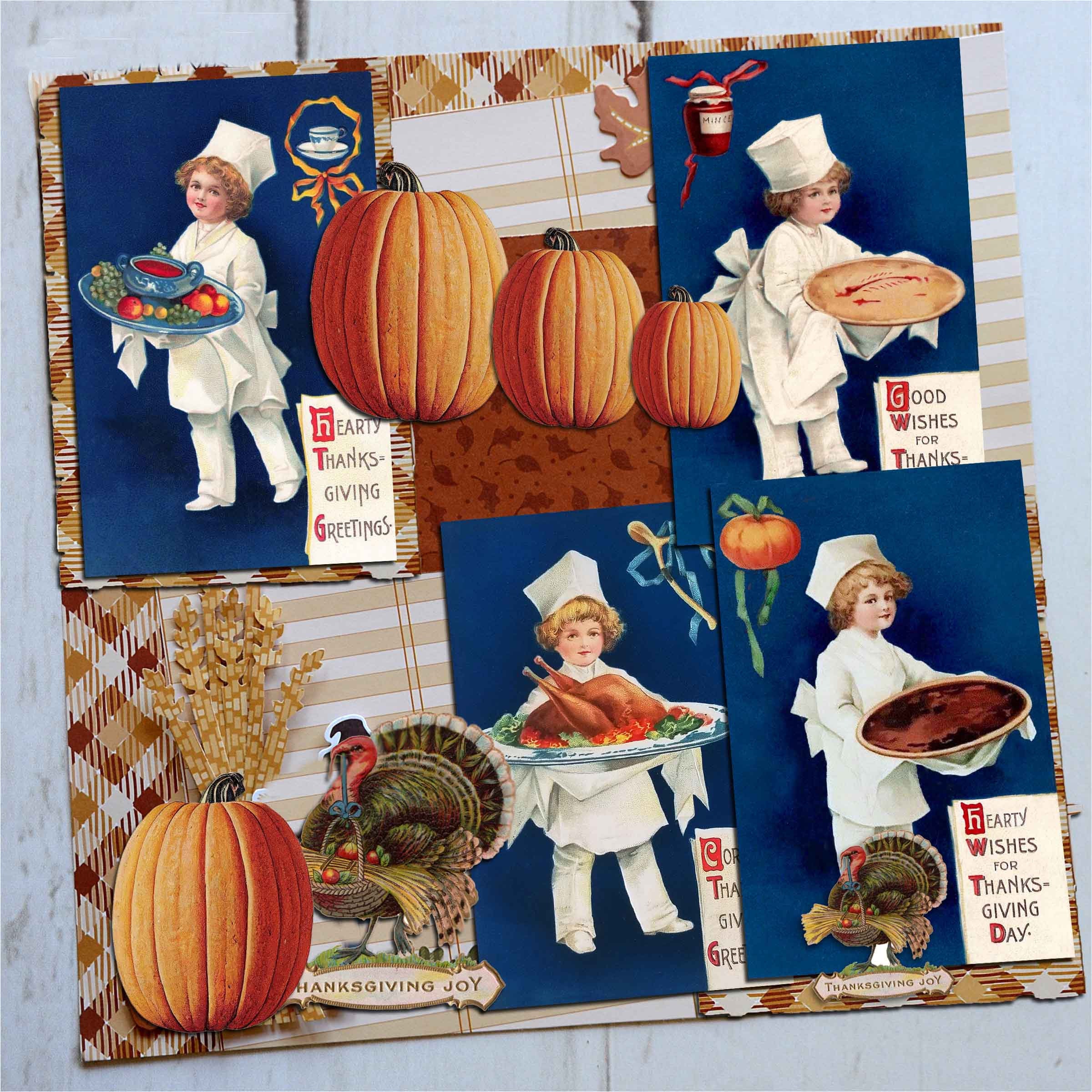 Printable Vintage Thanksgiving Postcards. Chef Children - Etsy