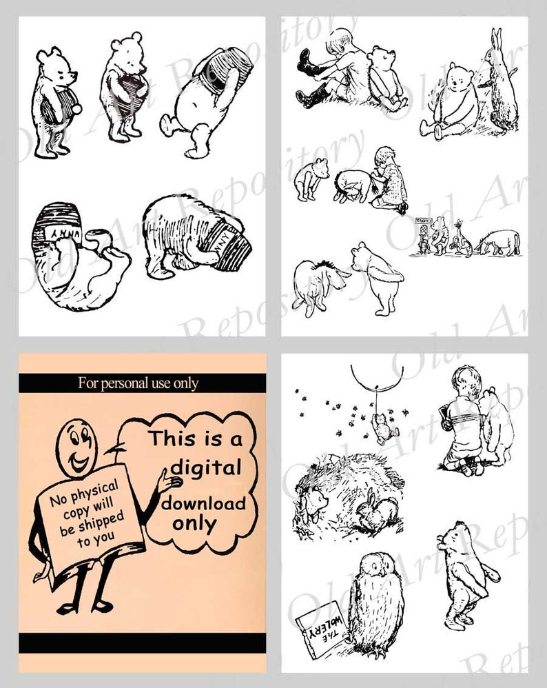Classic Winnie the Pooh JPEG Clip Art Graphics for Baby - Etsy