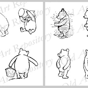 Classic Winnie the Pooh JPEG Clip Art Black and White Graphics for Baby ...