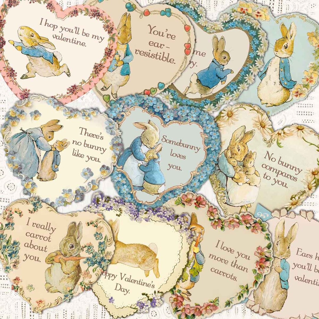 Peter Rabbit Valentines, Vintage Classroom Valentines, Printable Hearts ...