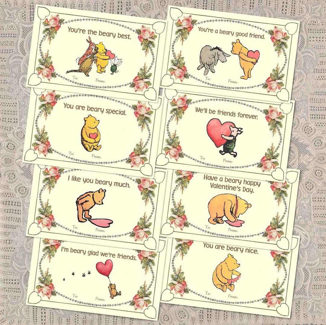 Classic Winnie the Pooh Valentines, Vintage Kids' Classroom Valentines ...
