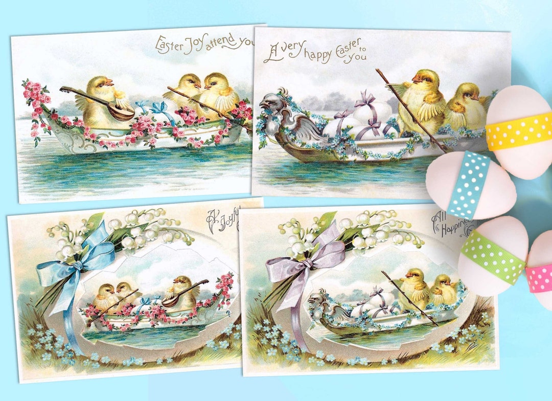 Printable Vintage Easter Postcards, Chicks in Boats Clipart Images ...
