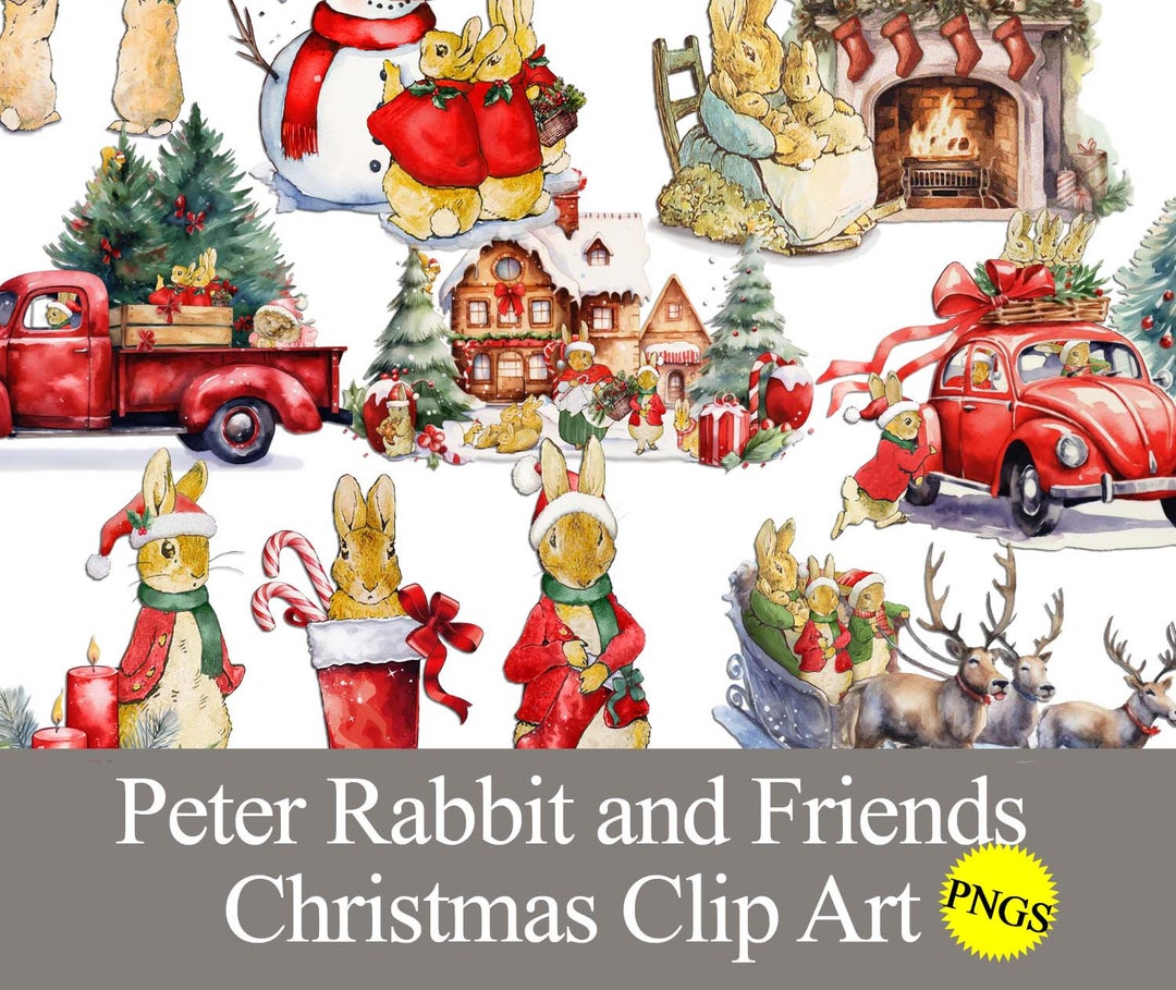 Peter Rabbit Christmas Scenes Clip Art PNG Watercolor Graphics for Xmas ...