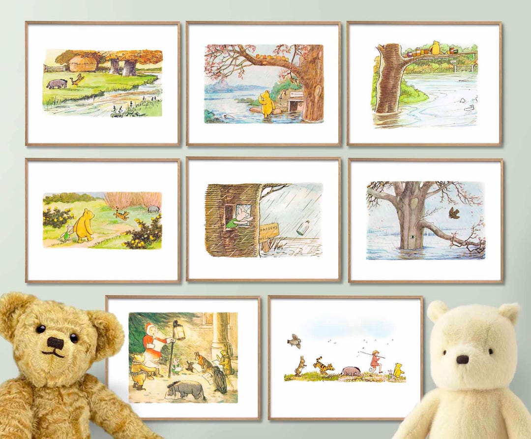 Classic Winnie the Pooh Poster Prints, Winnie the Pooh Nursery Wall Art ...