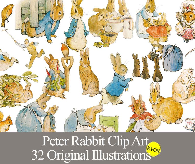 Peter Rabbit SVG Clip Art Graphic for Baby Shower, Birthday Party ...