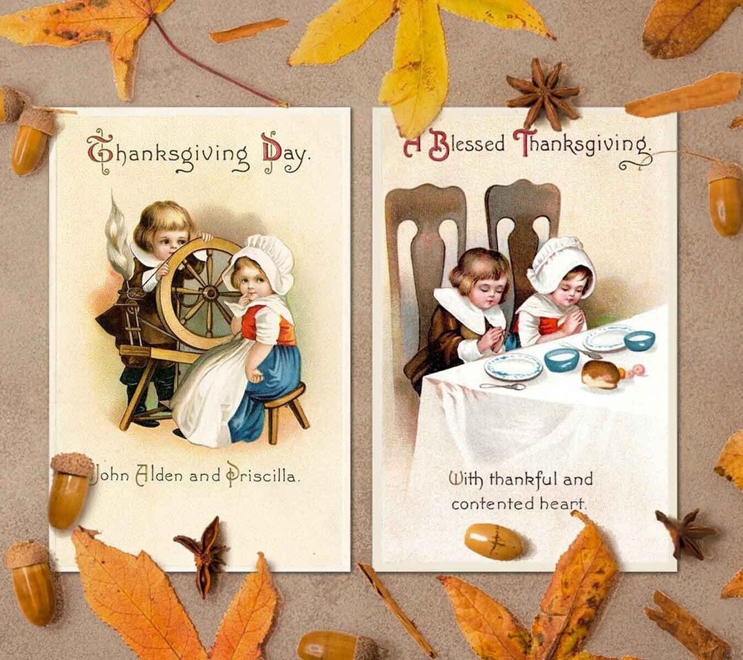 Printable Vintage Thanksgiving Postcards, Pilgrim Boys and Girls ...