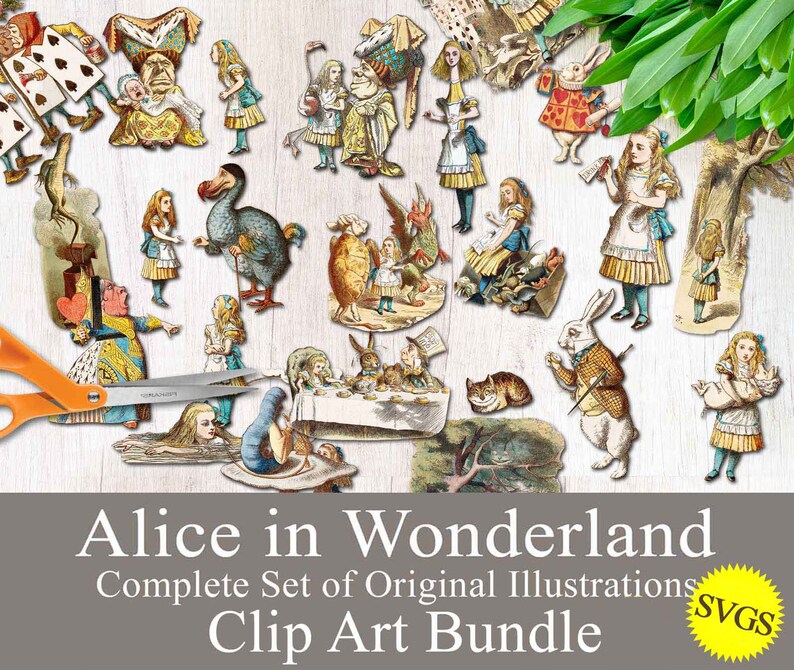 Alice in Wonderland Clip Art SVG Graphics for Sublimation and - Etsy