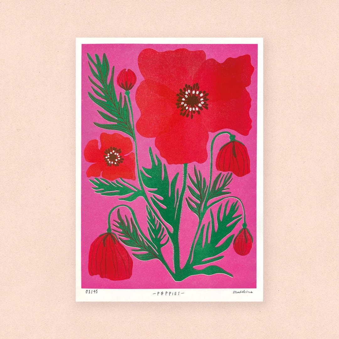 A4 Riso Print “poppies” – Wall Art, Art Print, Poster, Illustration - Etsy