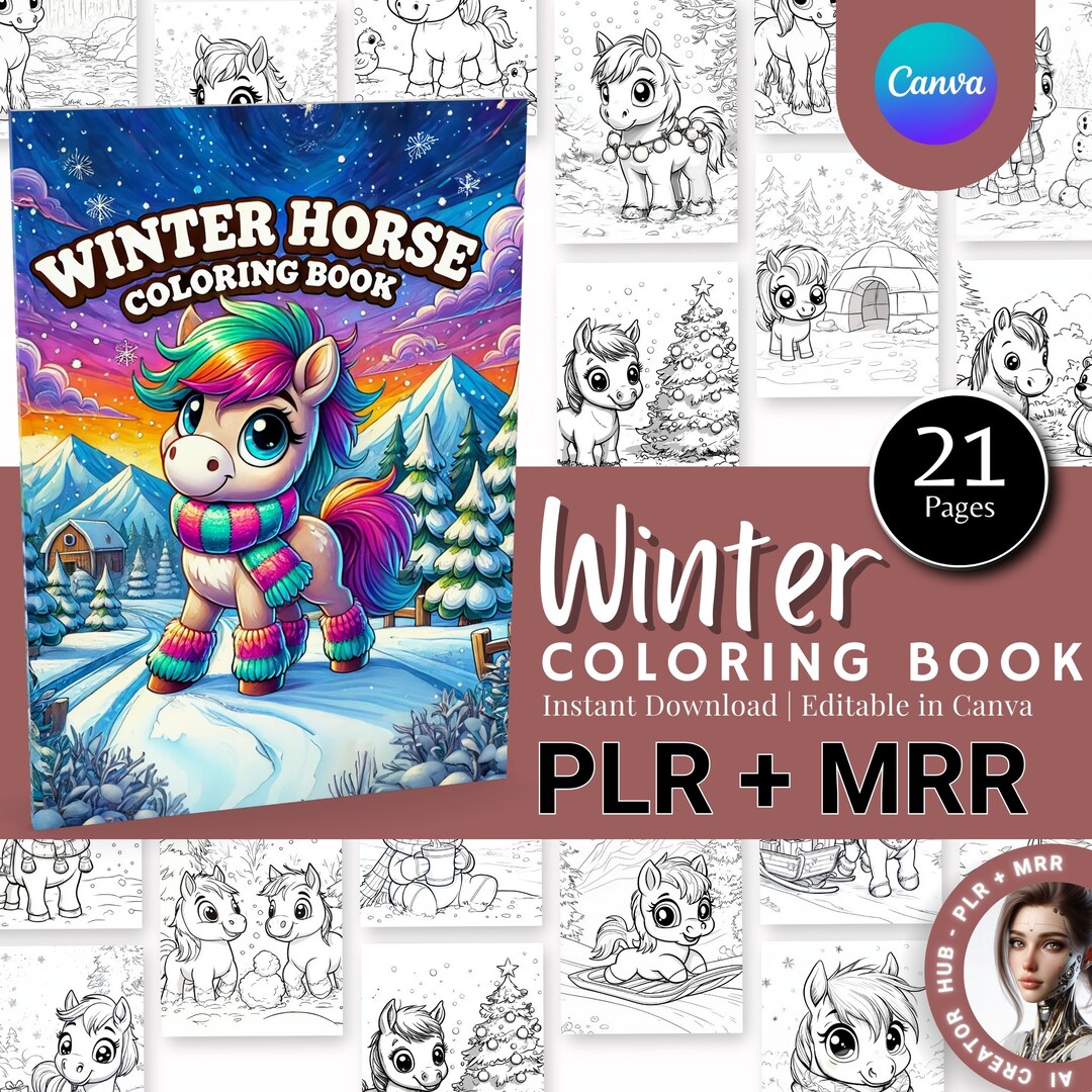 Winter Horse Coloring Book for Kids | 21 Kawaii Animal Printables | PLR ...
