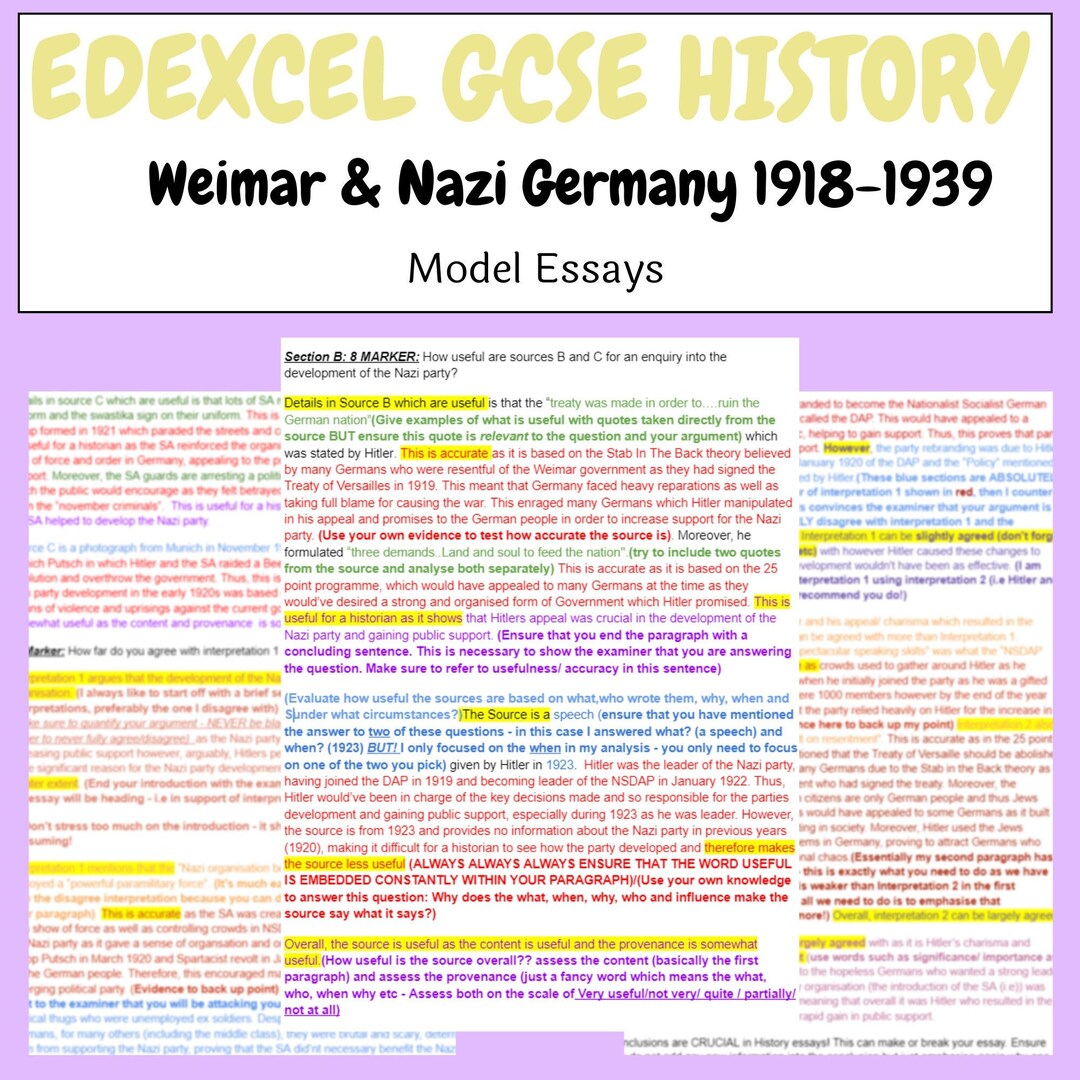 EDEXCEL GCSE HISTORY Model Grade 9 Essays: Weimar & Nazi Germany, 1918 ...