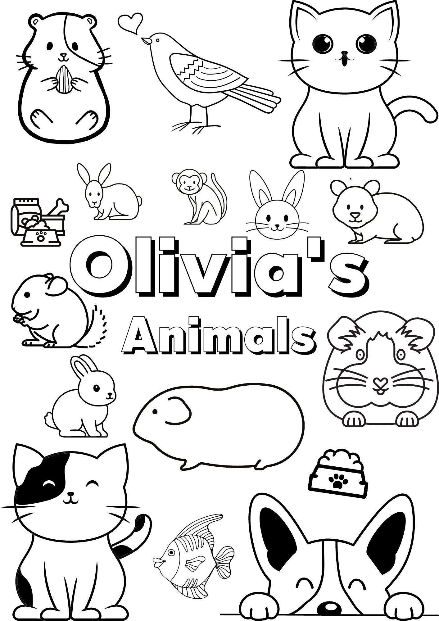 A4 Coloring Pages for Olivia, Instant Digital Download, Five Fun ...