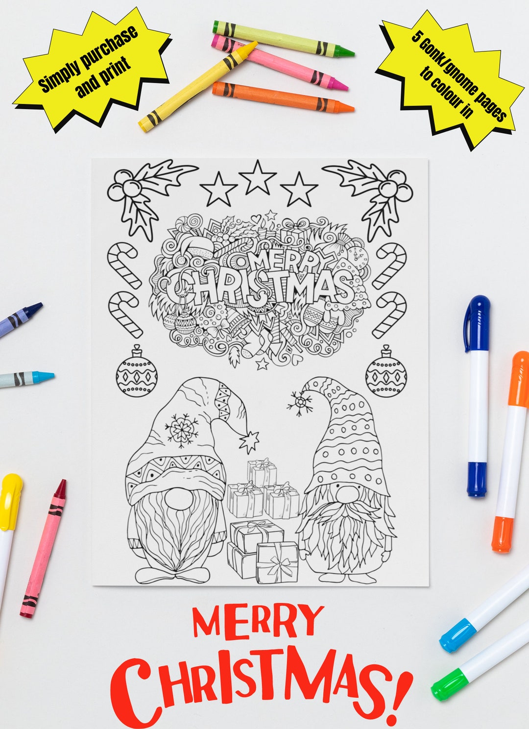 Five Cute A4 Christmas Gonk Gnome Colouring in Pages, Instant Download ...