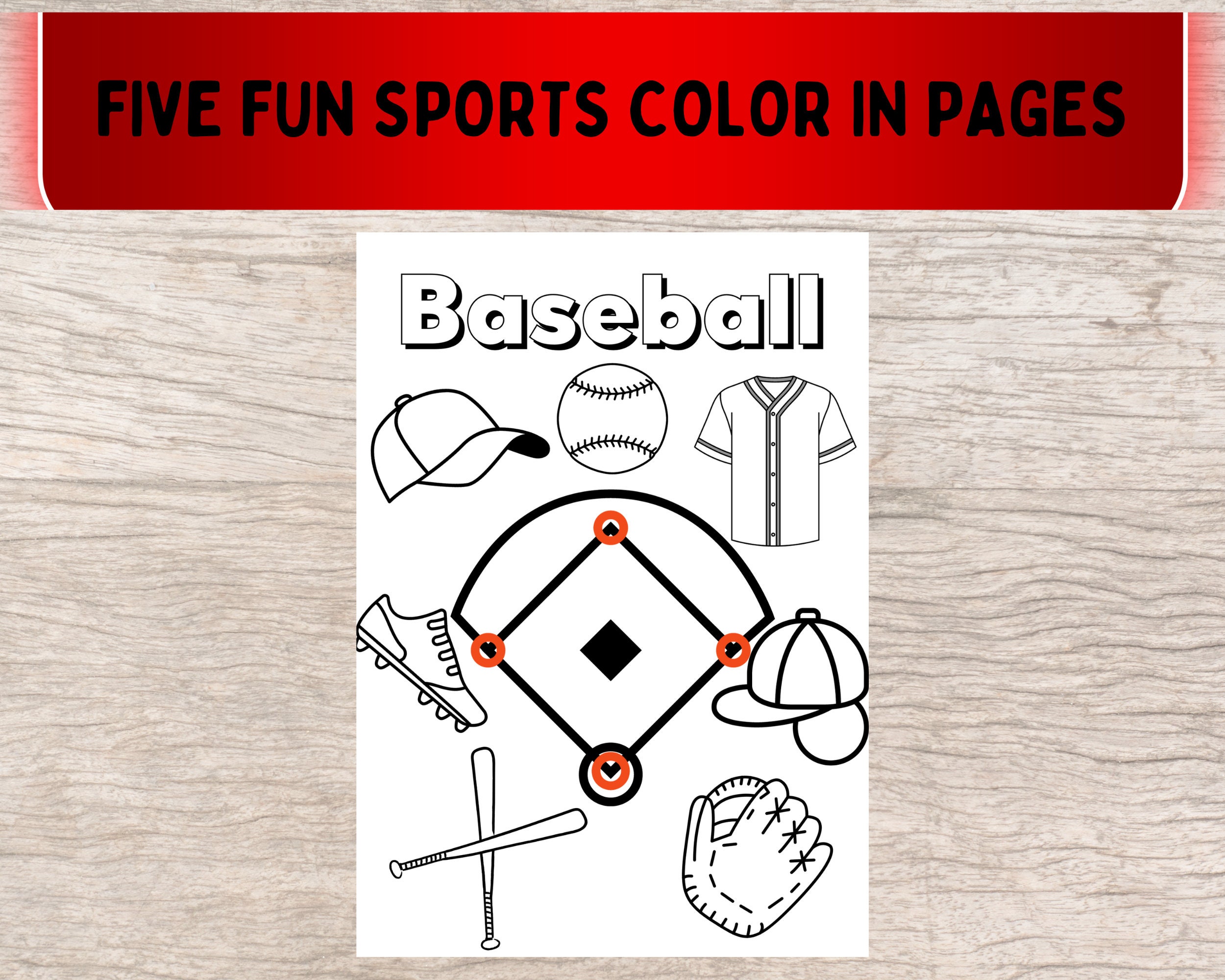 Fun Popular American Sports Coloring in Pages, Instant Digital Download ...