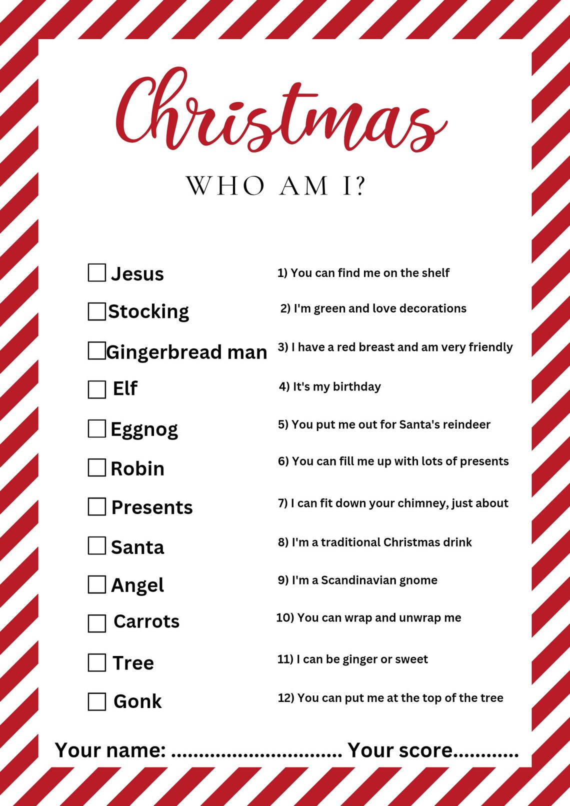 Christmas Who Am I Game, Instant Download, A4 Print Out Christmas Game ...