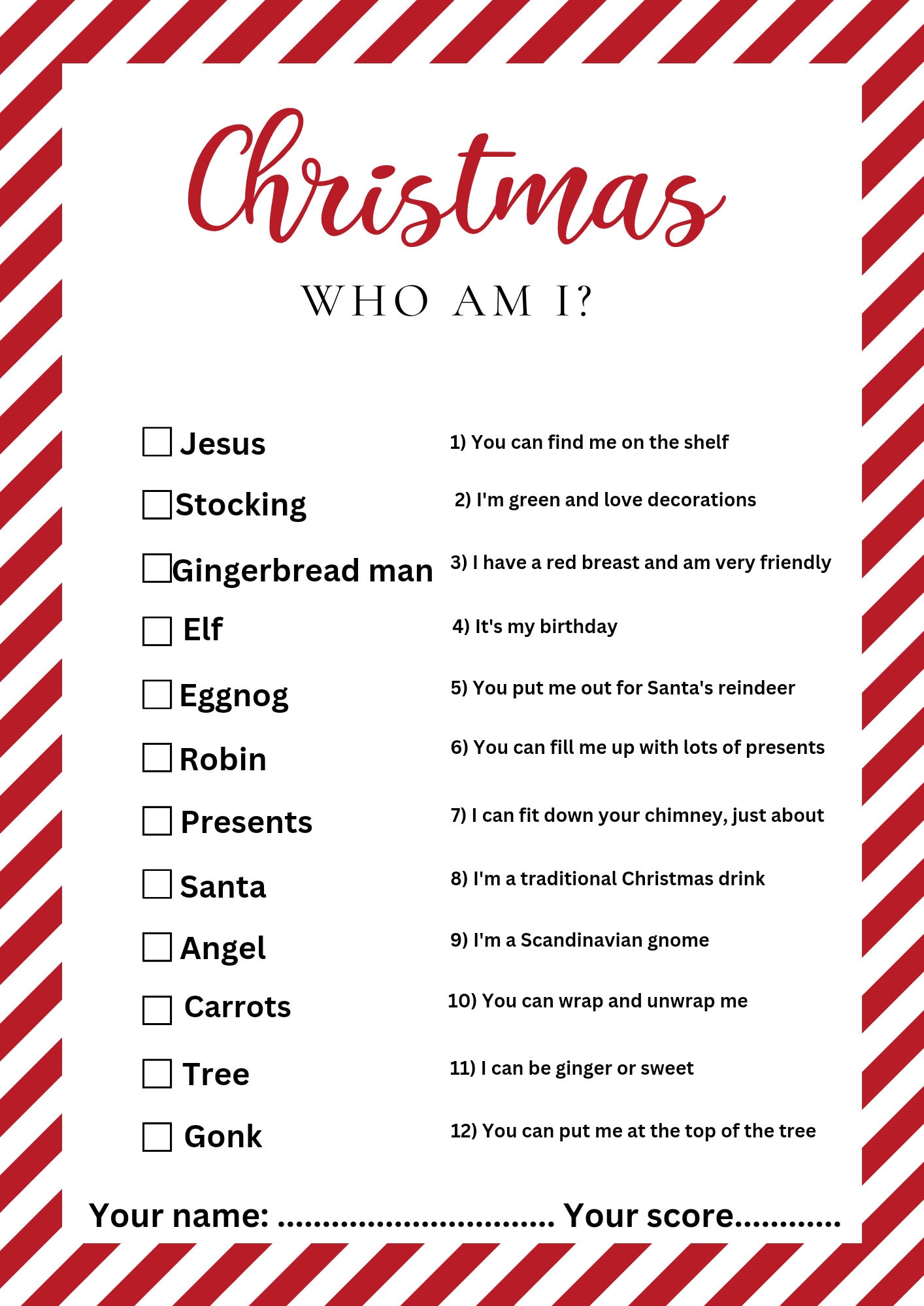 Christmas Who Am I Game, Instant Download, A4 Print Out Christmas Game ...