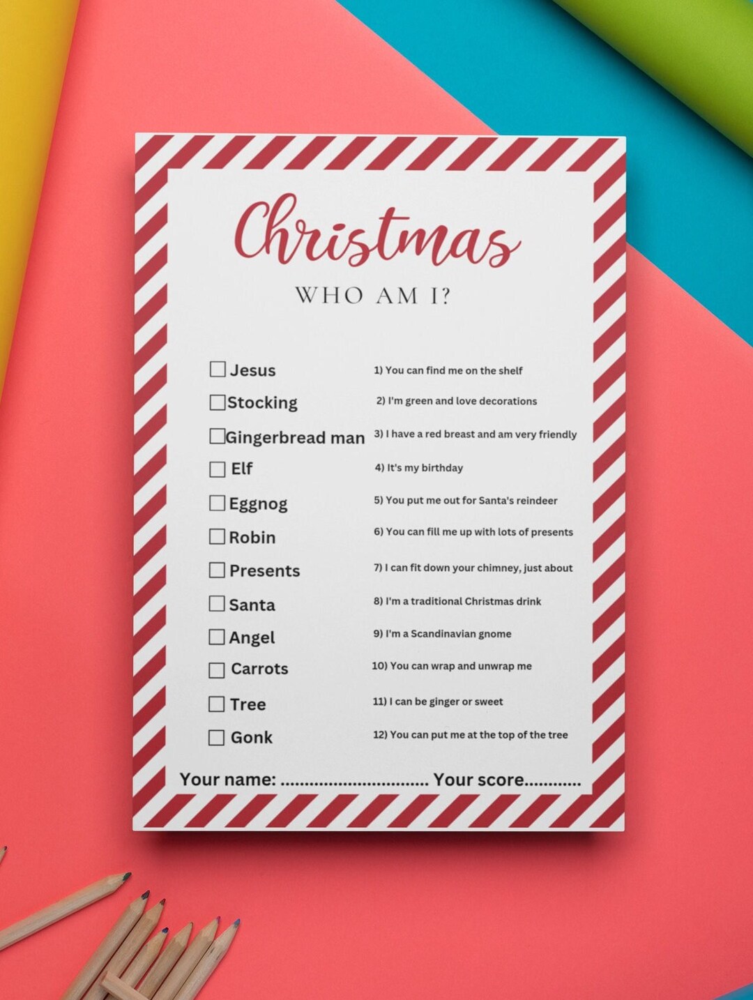 Christmas Who Am I Game, Instant Download, A4 Print Out Christmas Game ...