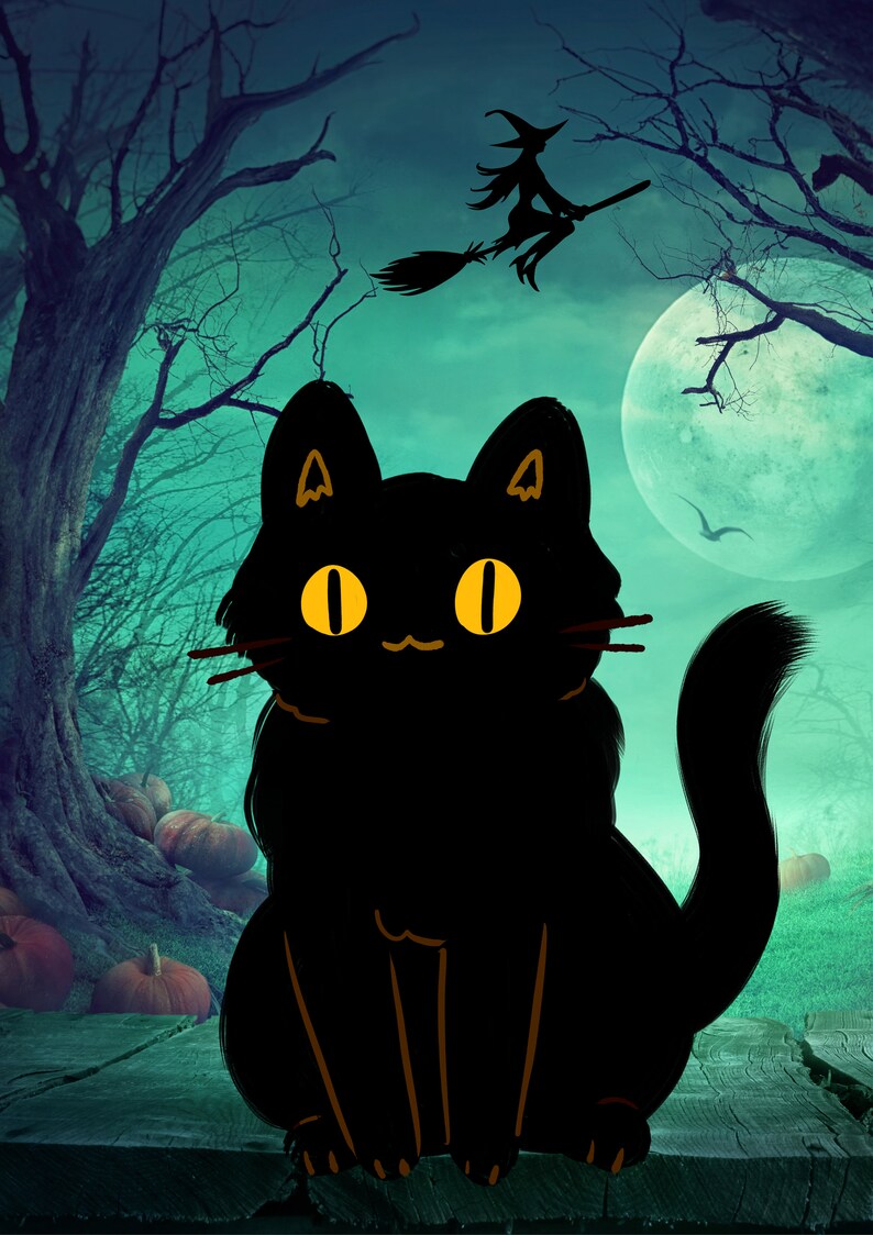 Black Cat Spooky PRINTABLE Artwork, Downloadable Prints, Printable Wall ...
