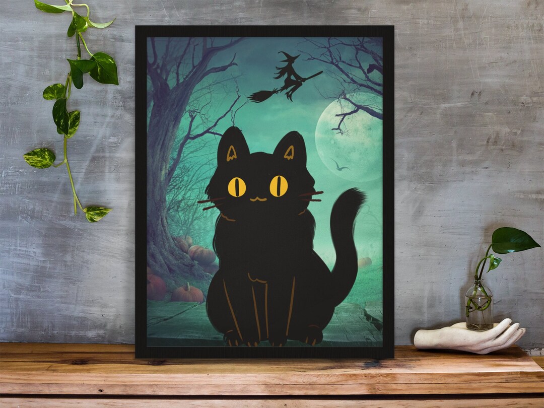 Black Cat Spooky PRINTABLE Artwork, Downloadable Prints, Printable Wall ...