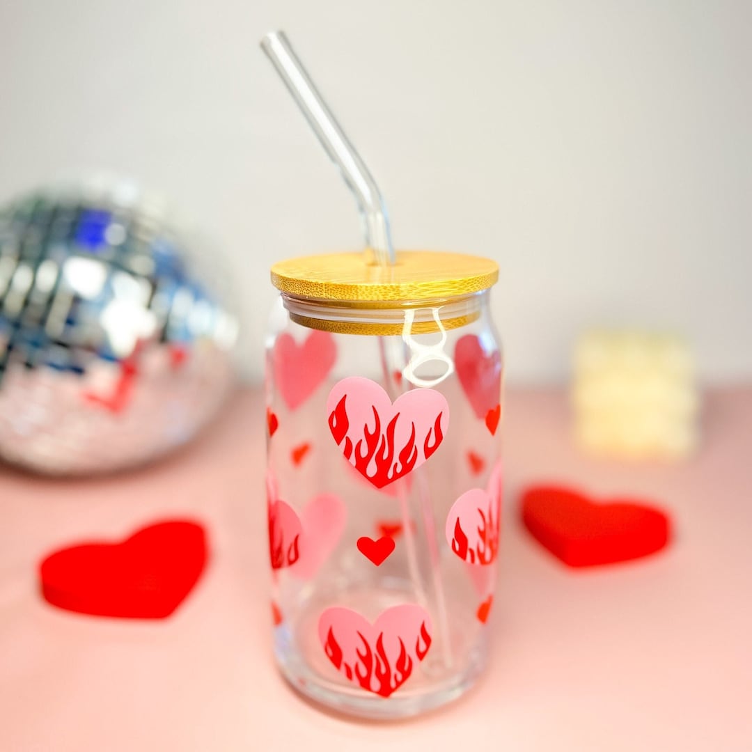Flame Heart Glass Cup, Valentines Day, Groovy Glass Cup, Gifts for Her ...