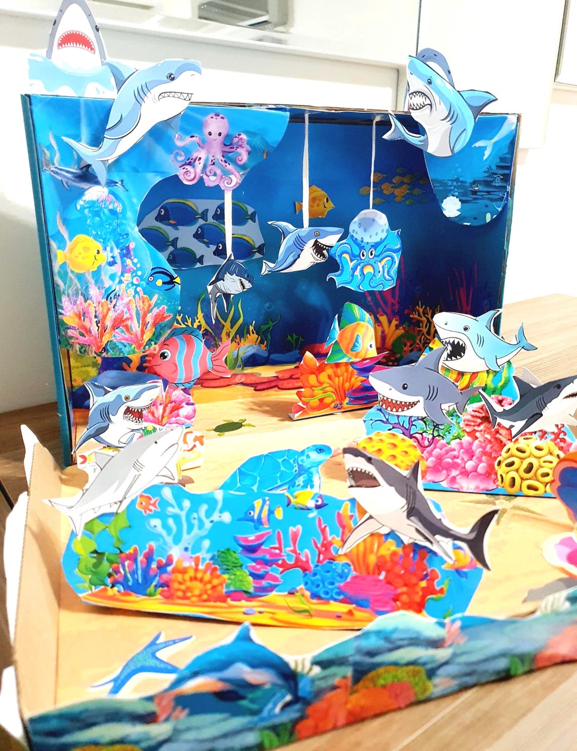 Printable Shoebox Shark Diorama: Fish Shark Sea Ocean Animals Miniature ...