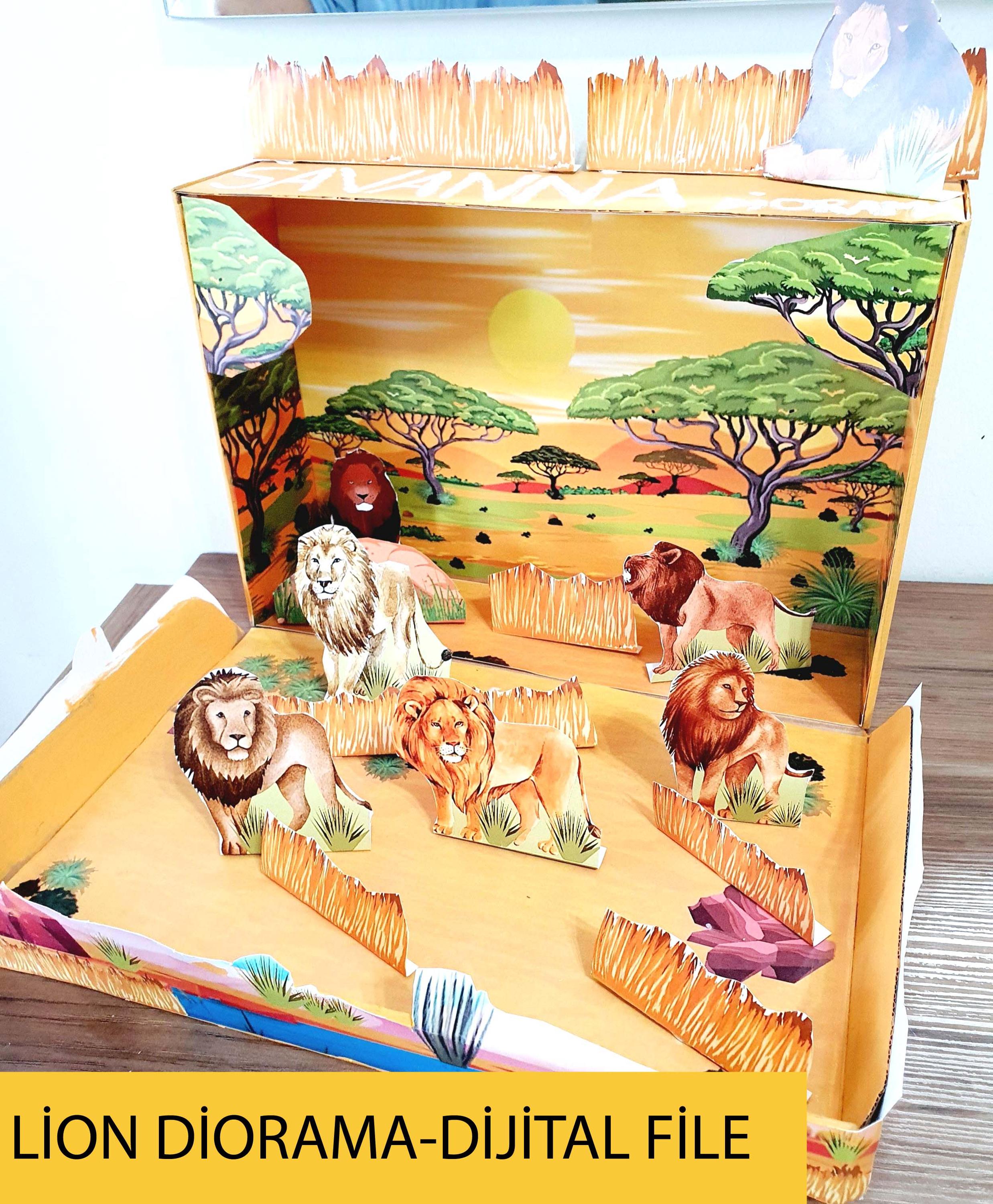 Printable Shoebox Lions Diorama: Savanna Habitat Dijital File - Etsy