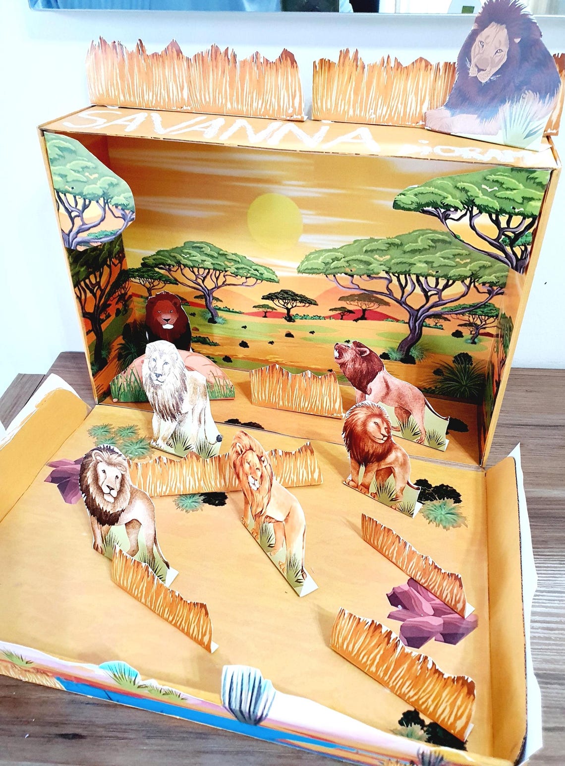 Printable Shoebox Lions Diorama: Savanna Habitat Dijital File - Etsy