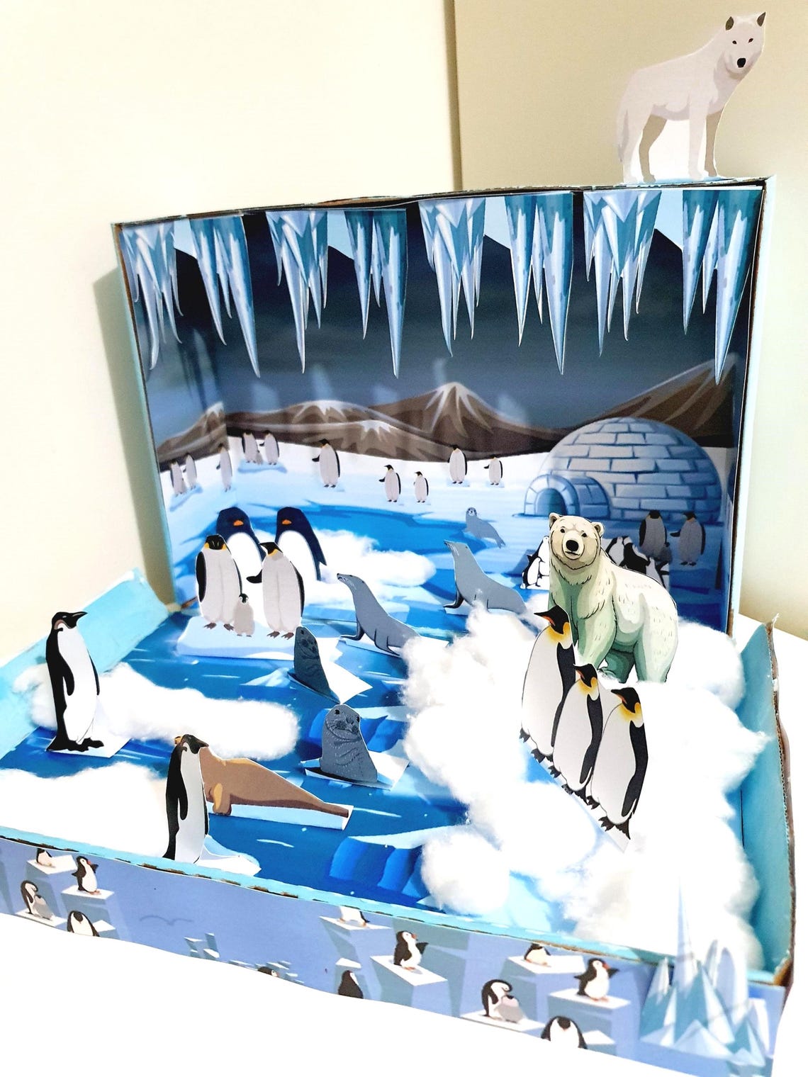 Printable Shoebox Diorama,polar North Pole Animals Bear Penguins ...